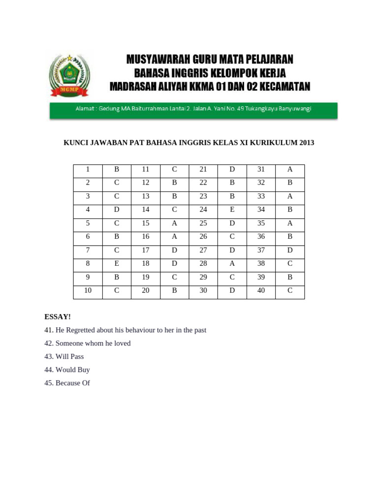 Key Answer Bing Xi K13 | PDF