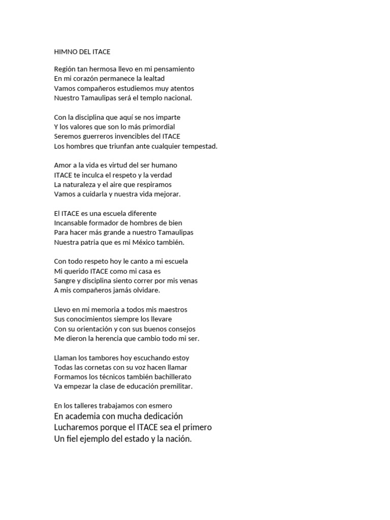 Himno del ITACE: Orgullo y Disciplina | PDF