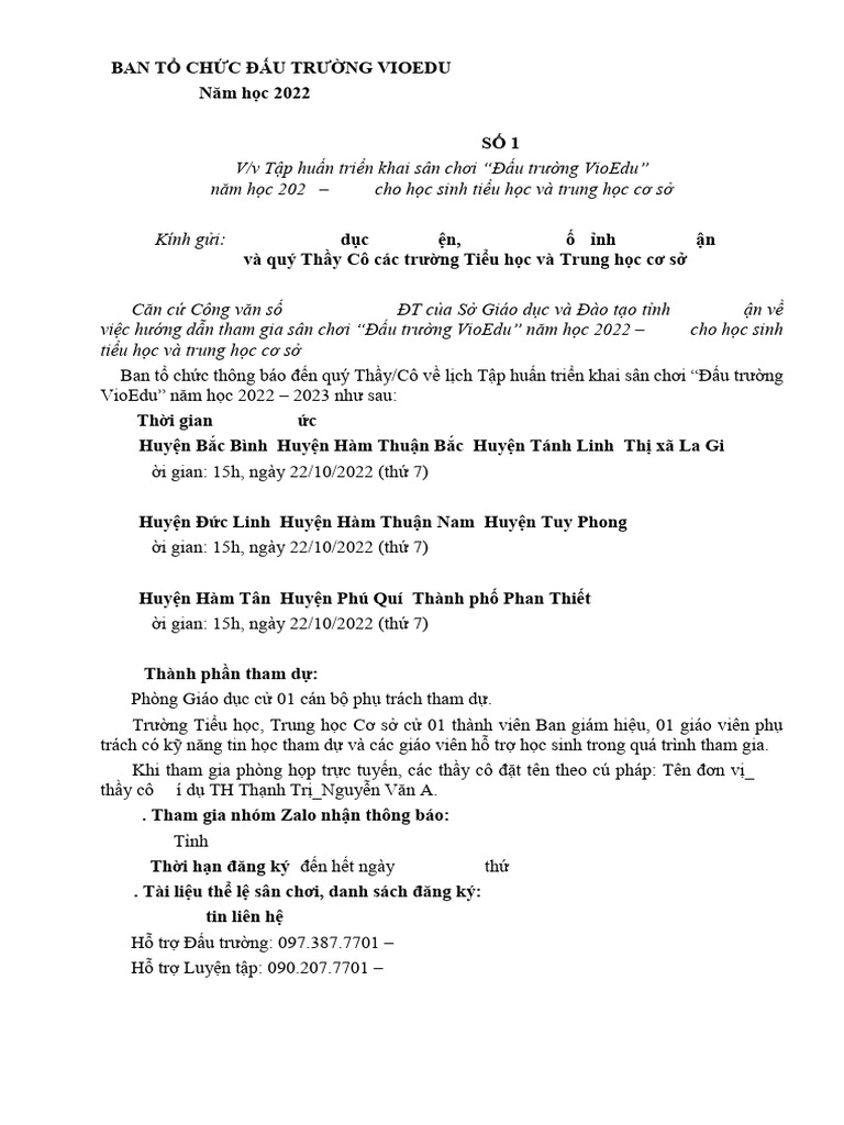 VioEdu - SGD Binh Thuan - Thông báo tập huấn | PDF