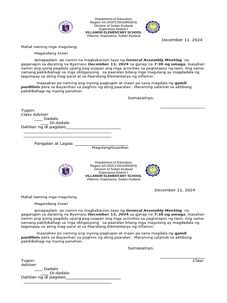 LETTER Assembly Meeting | PDF