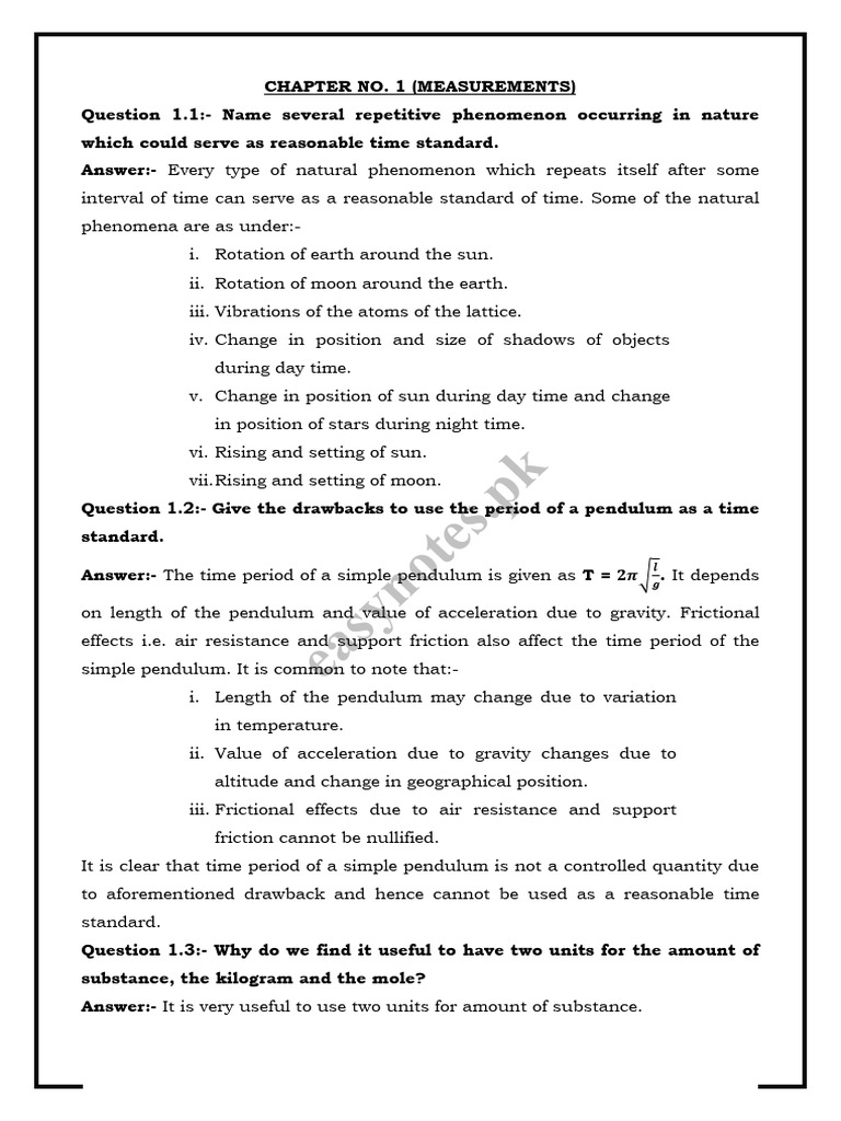 First Year Physics Chapter 1 Questions | PDF | Pendulum | Observational ...