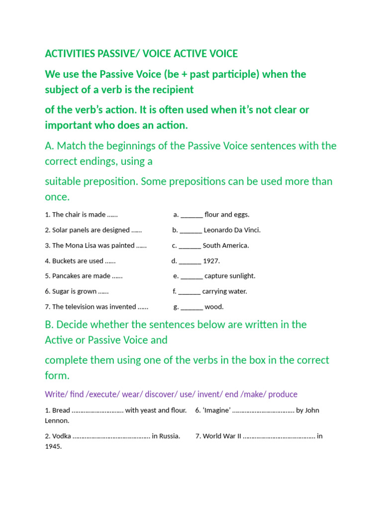 Passive vs Active Voice Exercises | PDF