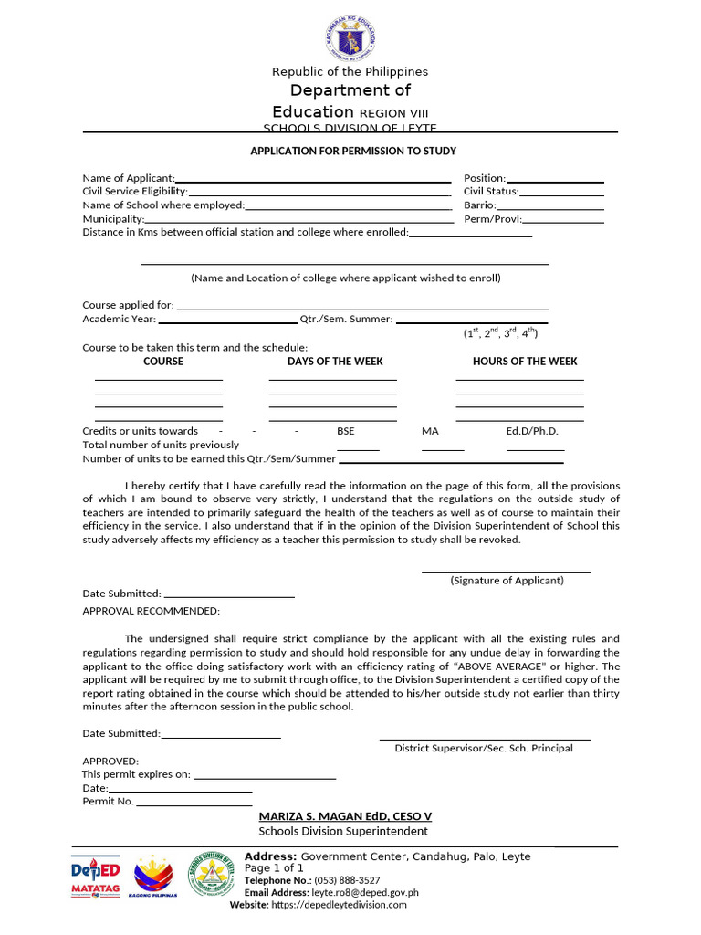 Application for Permission to Study | PDF | Workweek And Weekend