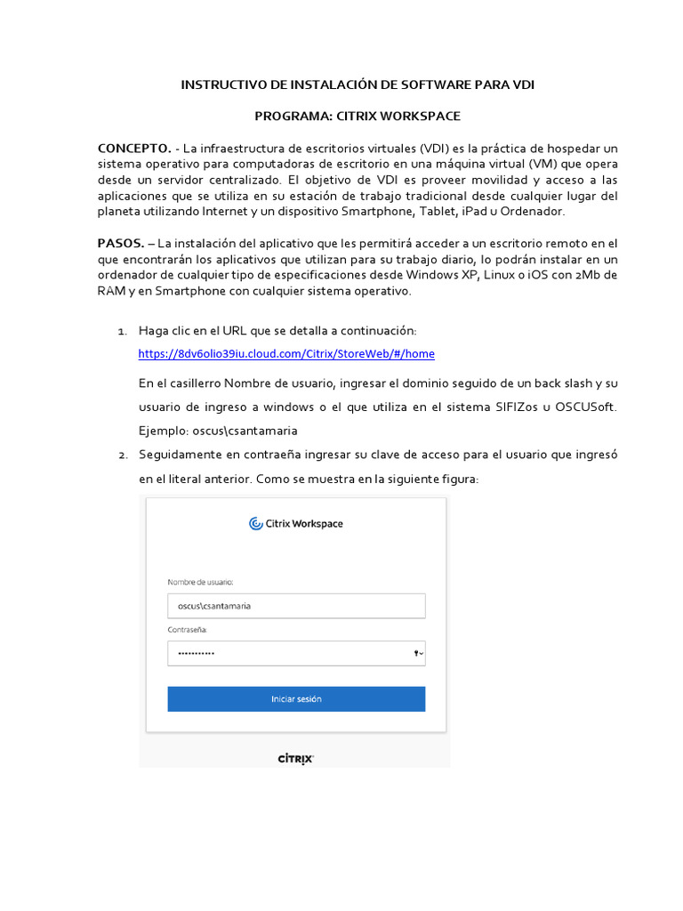 Instructivo de Instalación Citrix | PDF | Software de la aplicacion | Virtualización de escritorio