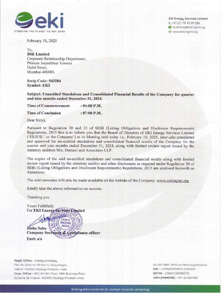 ' EKI Energy Services Limited & +91 (0) 73142 89 086 Business ...