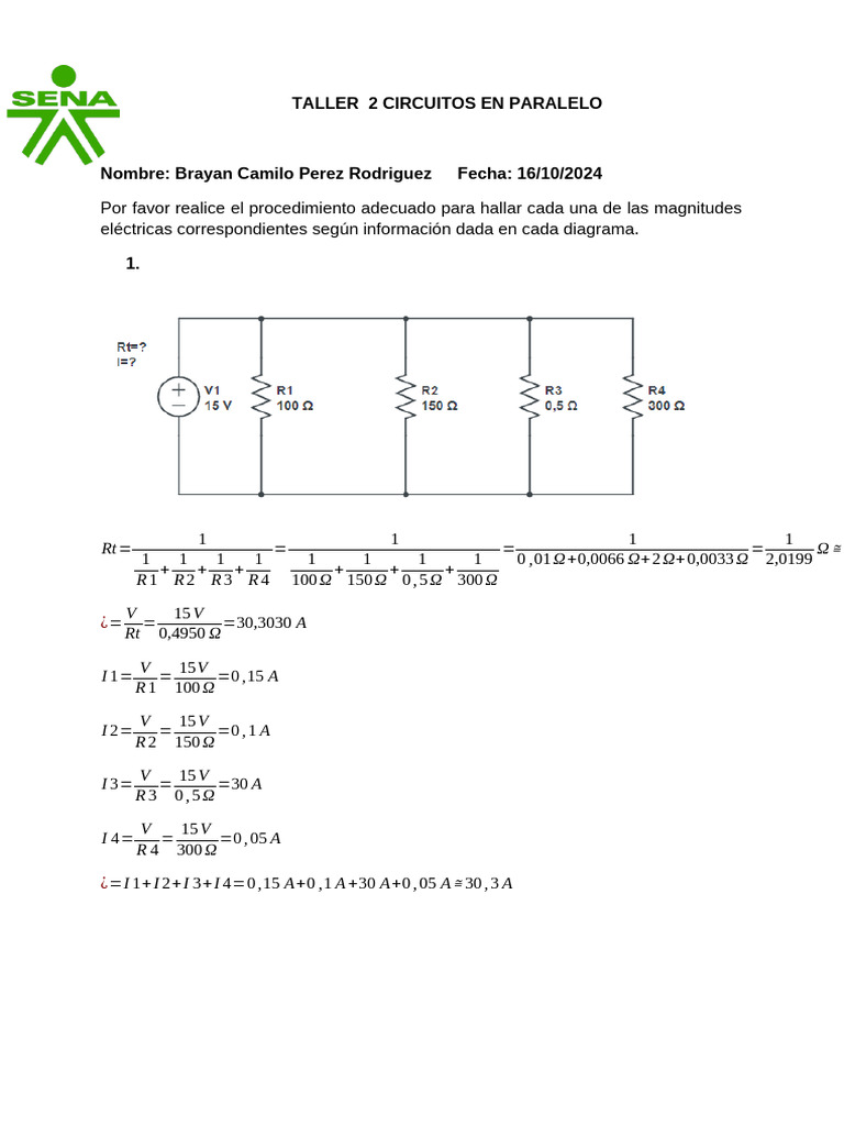 Ejercicios circuitos en paralelo_ Brayan | PDF