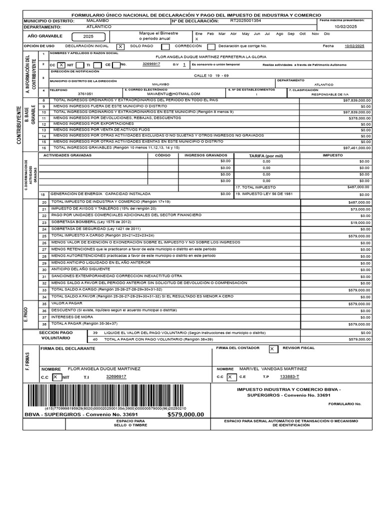 Formulario Ica Enero 2025 | PDF | Impuestos | Economias