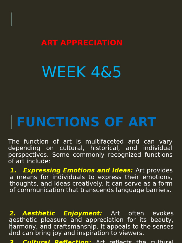Week 4 Functions of Art | PDF | Aesthetics | Postmodernism