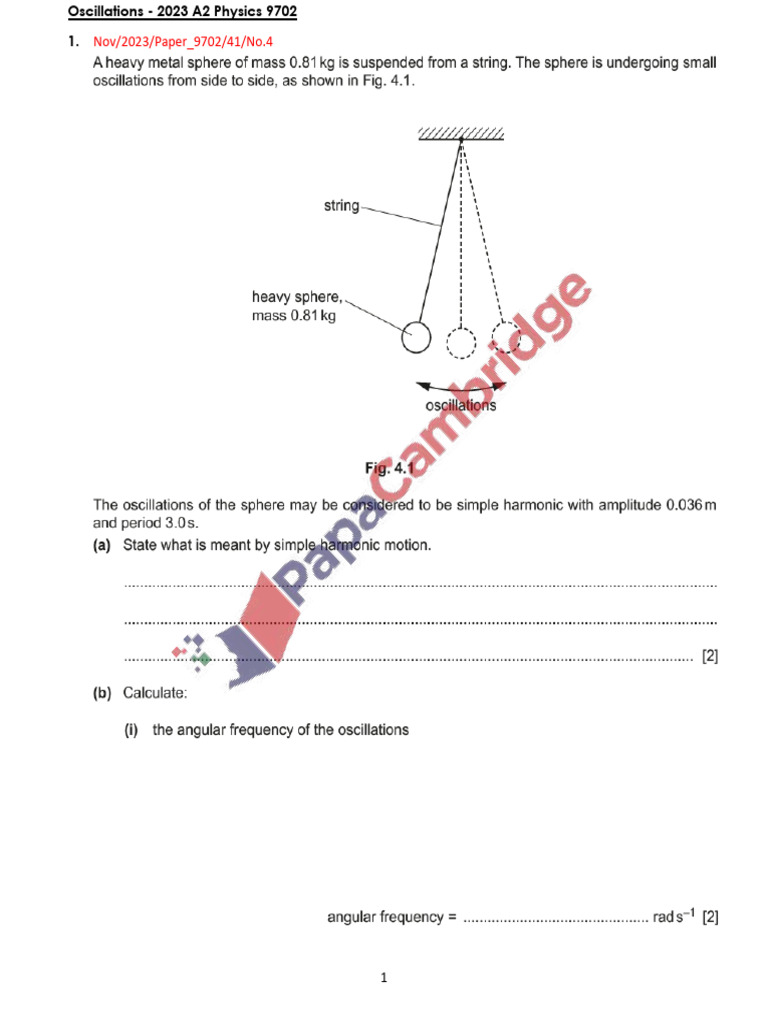 Oscillations in A2 Physics 9702 | PDF