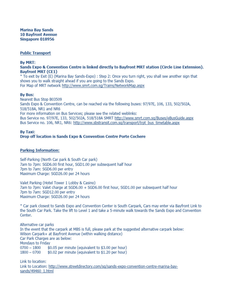 Marina Bay Sands Parking Guide | PDF