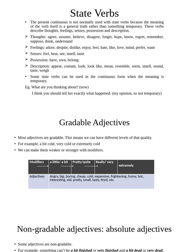 Understanding State Verbs and Adjectives | PDF | Adjective | Syntax
