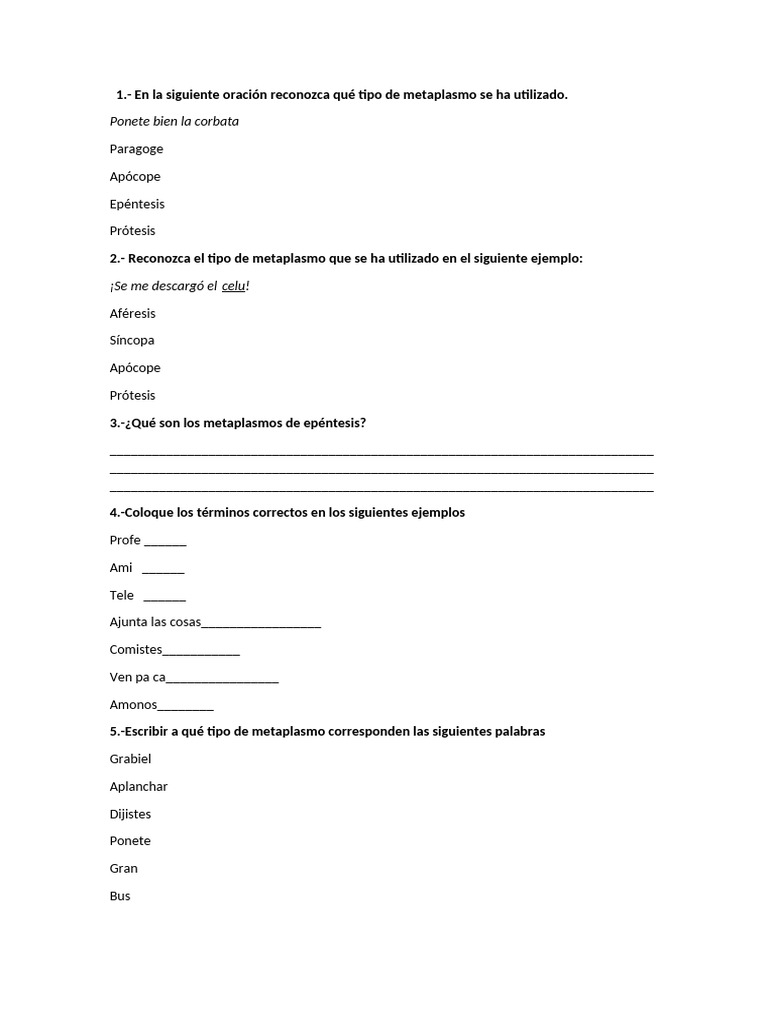 Ejercicios y ejemplos de metaplasmos | PDF
