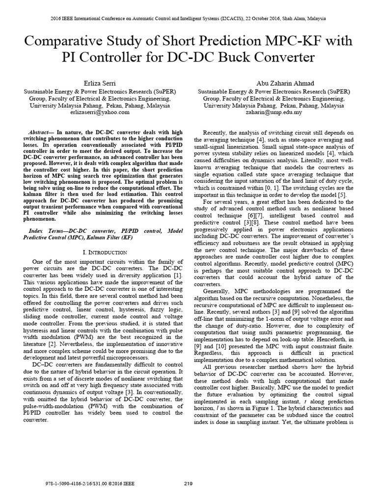 Comparative Study of Short Prediction MPC-KF With PI Controller For DC-DC Buck Converter | PDF ...
