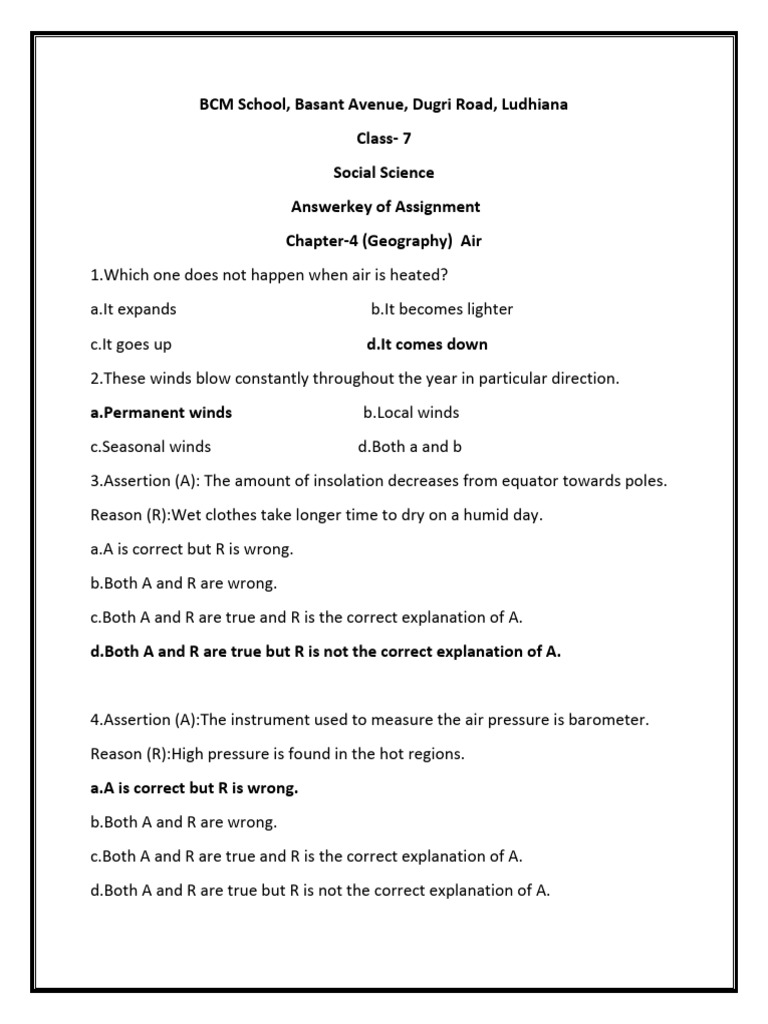 Answerkey Assignment, Class-7, Air | PDF | Atmosphere Of Earth | Wound