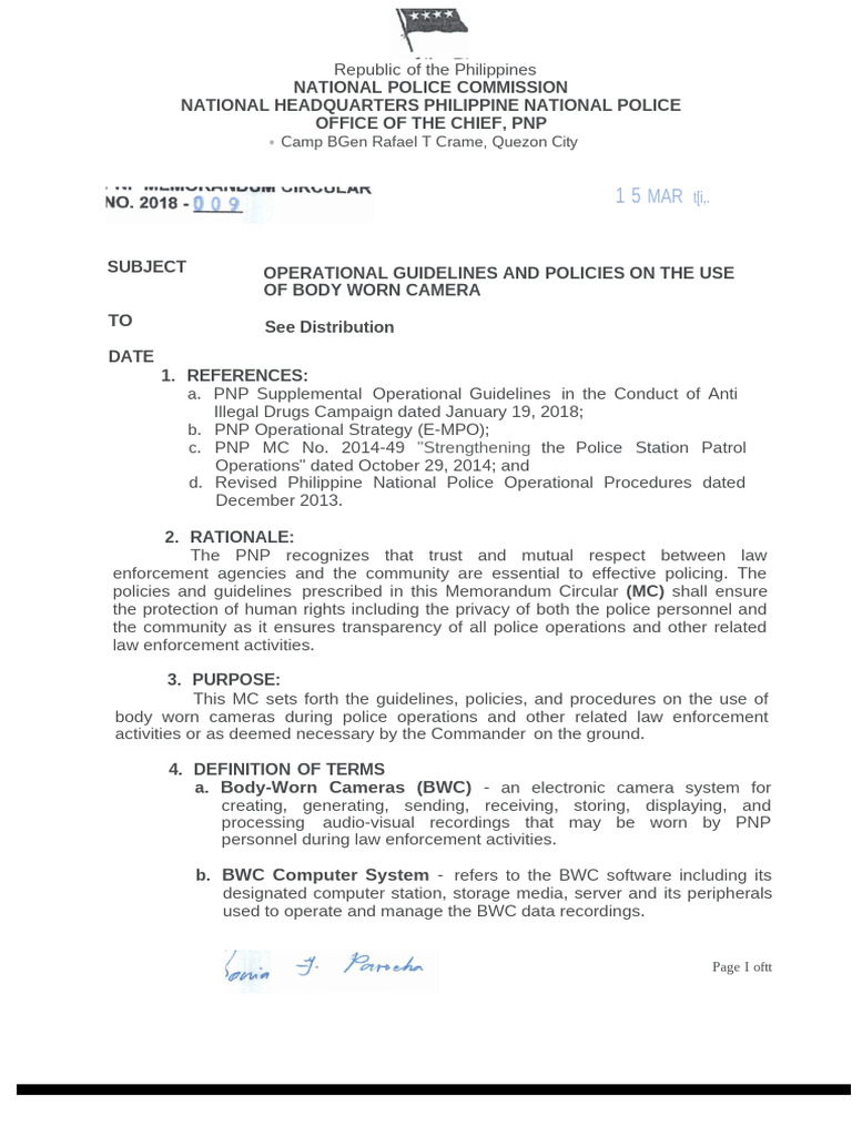 PNP Body Worn Camera Guidelines | PDF | Police | Arrest