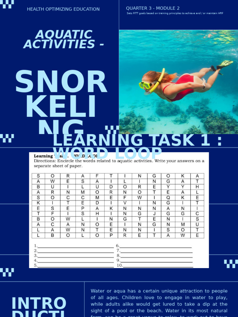 Aquatic Activities Snorkeling | PDF | Snorkeling | Swimming
