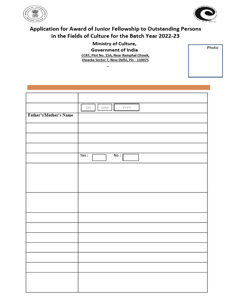Junior Fellowship Application Form 15022024 | PDF