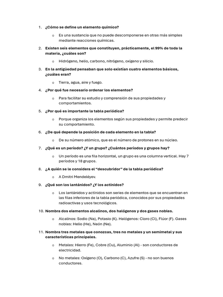 Definición y orden de elementos químicos | PDF | Tabla periódica ...