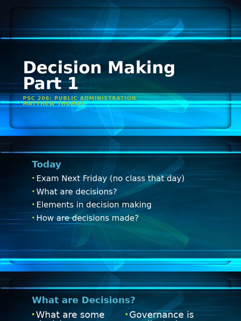 Understanding Decision Making in Public Administration | PDF