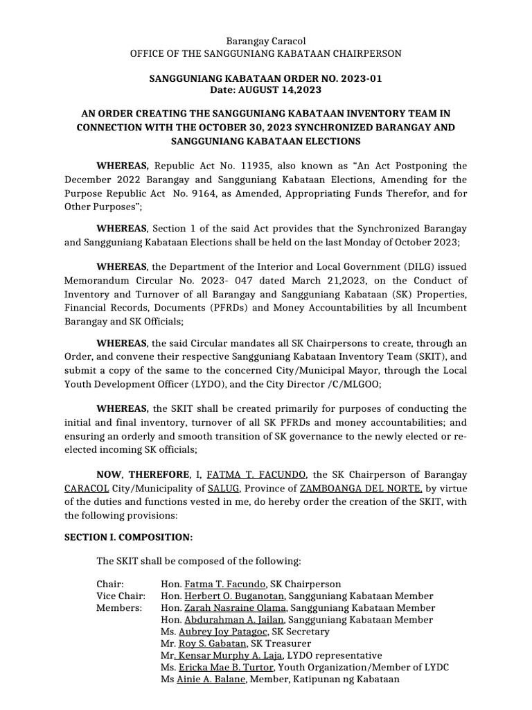 1.4 BSKE 2023 - Annexes D E and F SANGGUNIANG KABATAAN Inventory and Turnover of SK PFRDs and ...