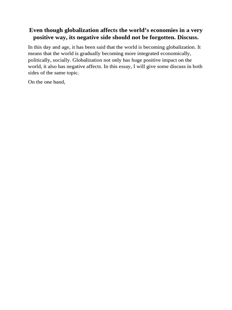 Even Though Globalization Affects The World | PDF