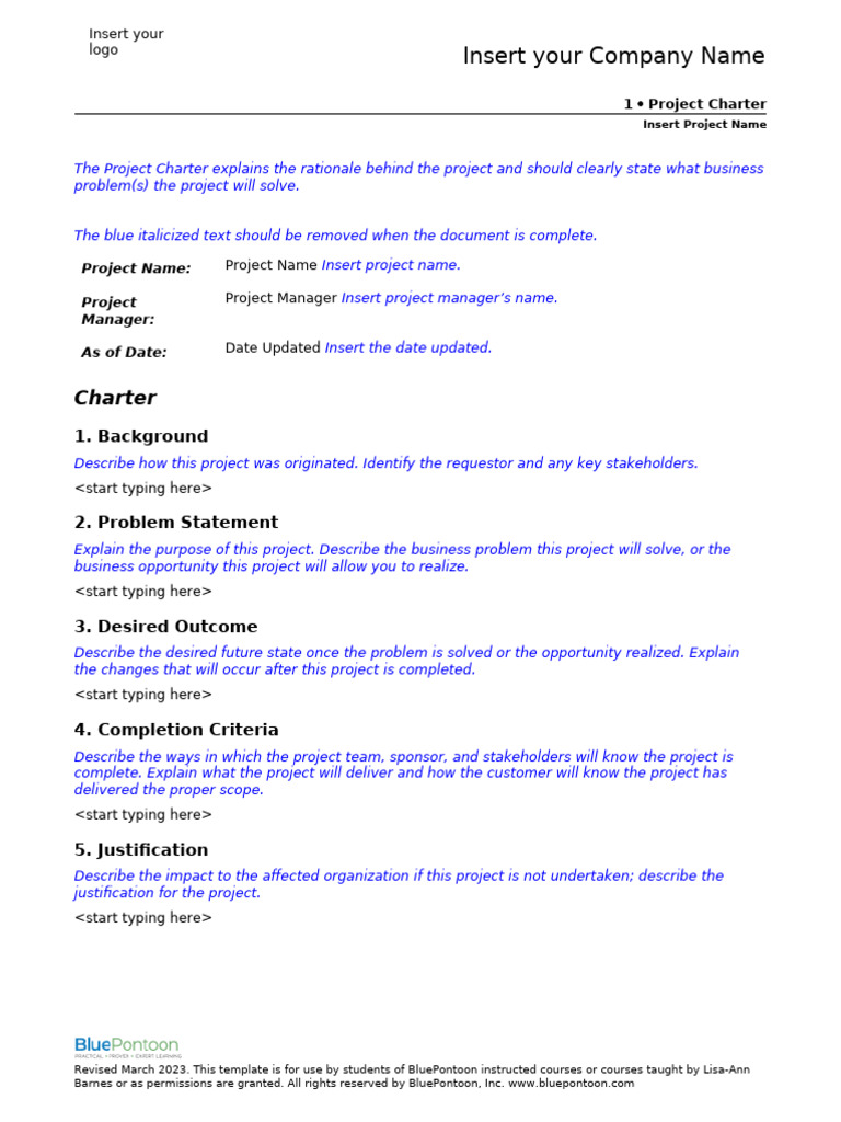 Project Charter - Template | PDF