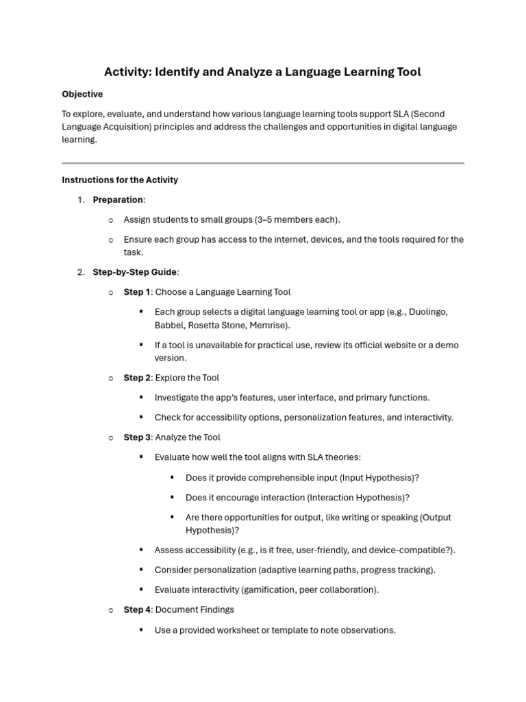 W1 Activity - Identify and Analyze A Language Learning Tool | PDF ...