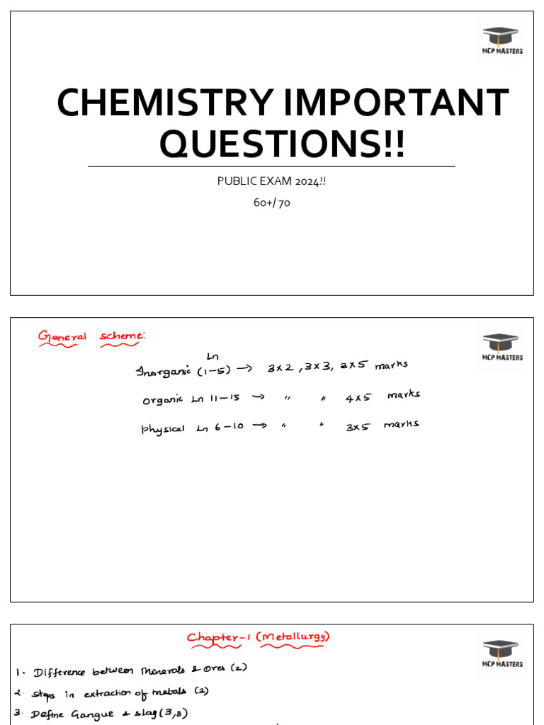 12th Chemistry Important Questions Public 2024 | PDF