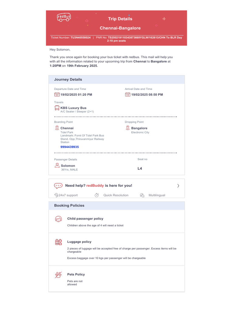 Sample Bus Ticket | PDF