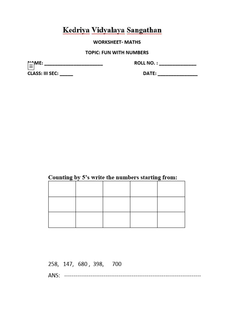 3rd Maths Ch.2 Fun With Numbers - Worksheet | PDF