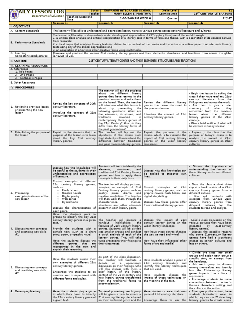 21st Century Literature q2 Week 6 | PDF | Genre | Knowledge