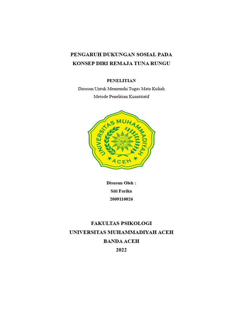 PENGARUH DUKUNGAN SOSIAL PADA KONSEP DIRI REMAJA TUNA RUNGU | PDF