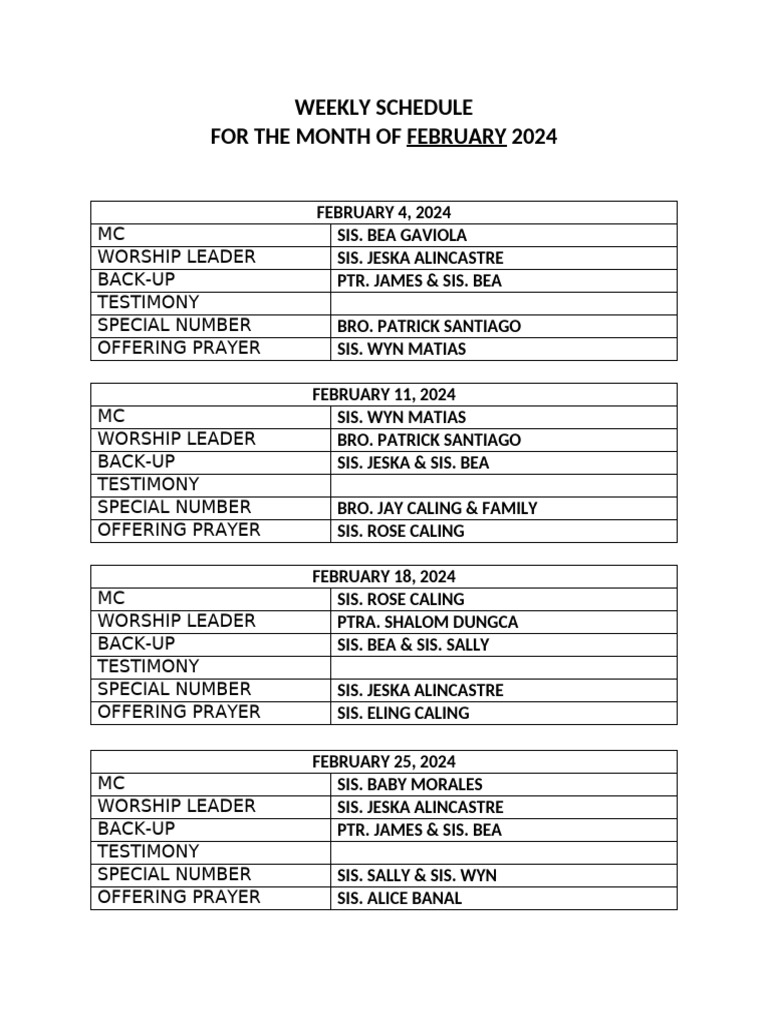 Weekly Schedule | PDF