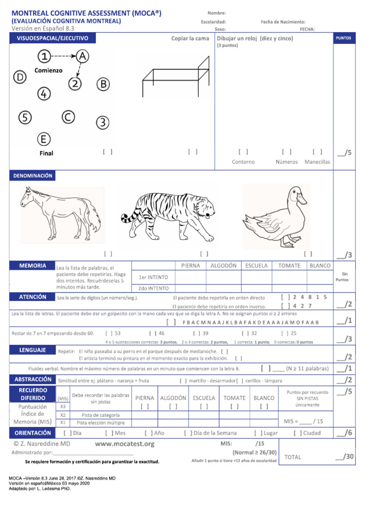 Prueba MOCA | PDF