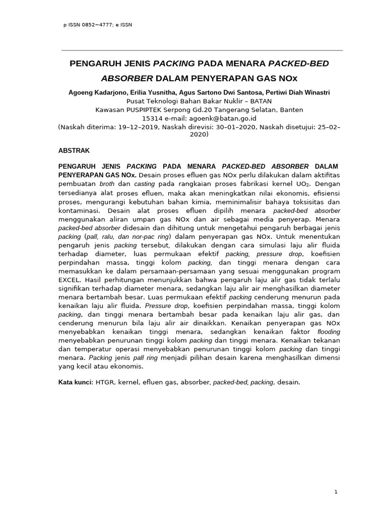Pengaruh Packing pada Absorber NOx | PDF