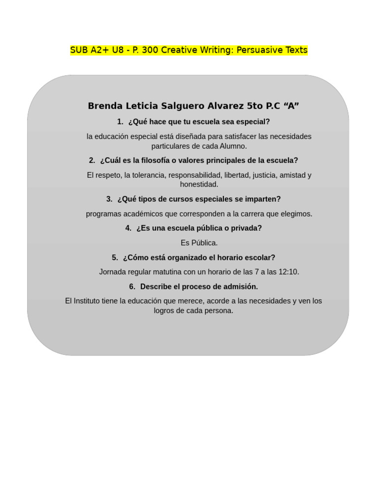 SUB A2+ U8 - P. 300 Creative Writing Persuasive Texts | PDF