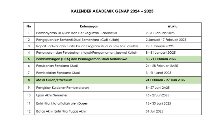 Kalender - Akademik Genap 2425 | PDF