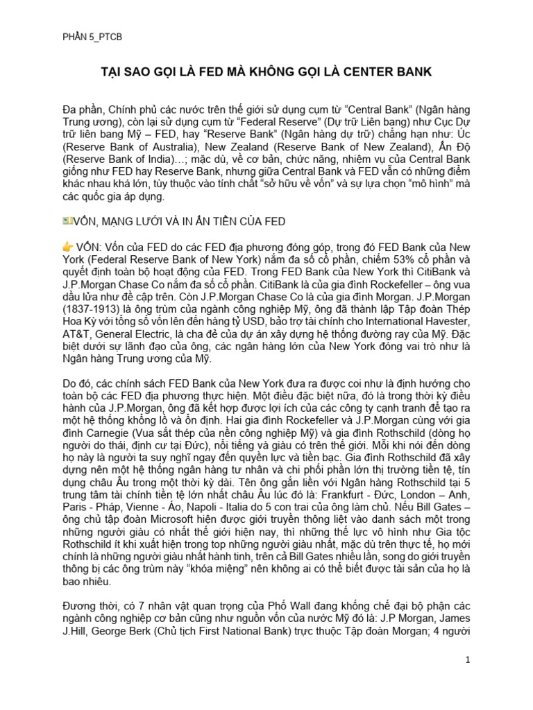 05 Tai Sao Goi La Fed Ma Khong Goi Center Bank | PDF
