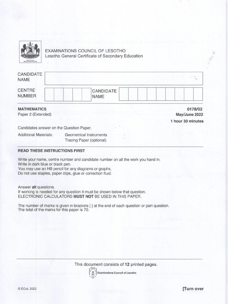 Mathematics Paper 2 Extended - 024908 | PDF