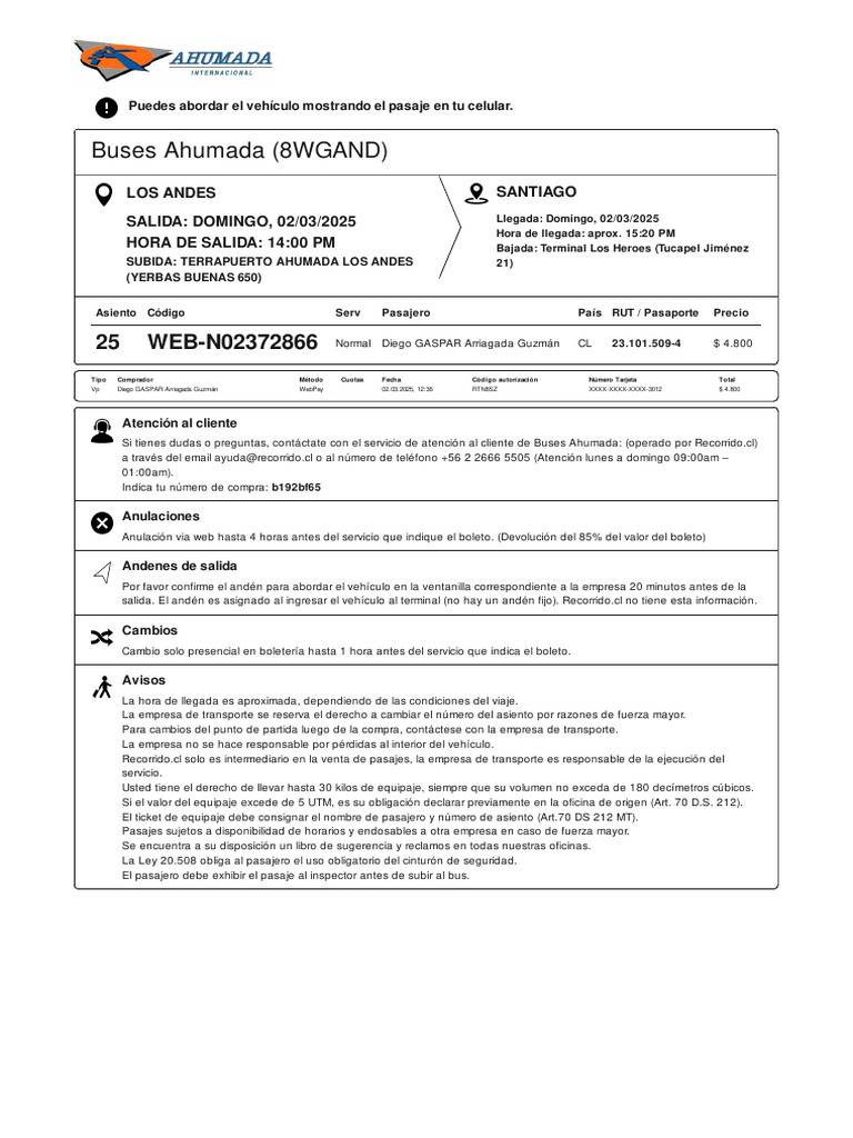 Pasaje Recorrido b192bf65 | PDF | Transporte