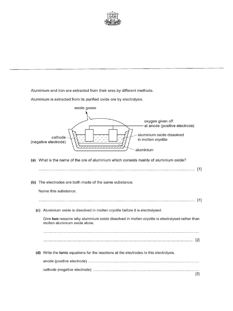 Ch16 Extraction and Corrosion of Metals Worksheet | PDF