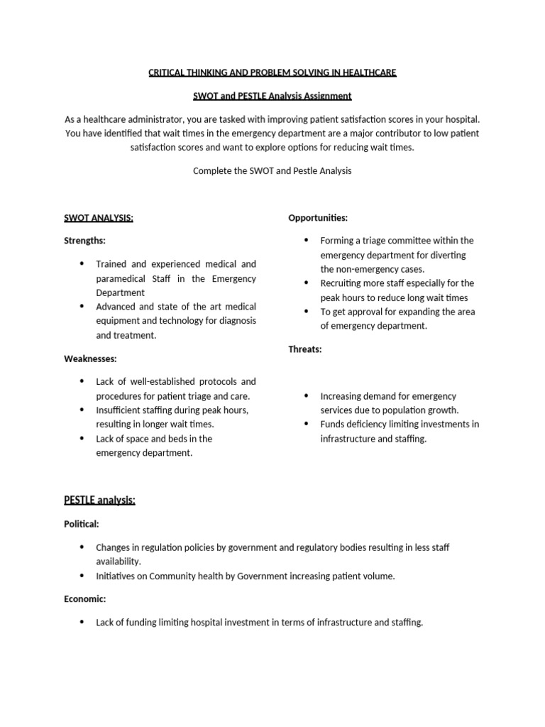 Swot and Pestle Analysis Assignment | PDF | Emergency Department ...