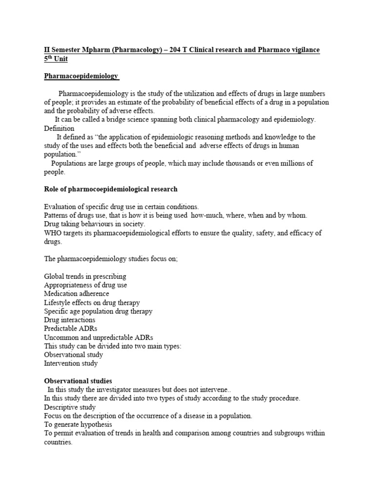 MPHARM P'Col 1Y 2S 204T Clin - Research&ph - Covigilance | PDF ...