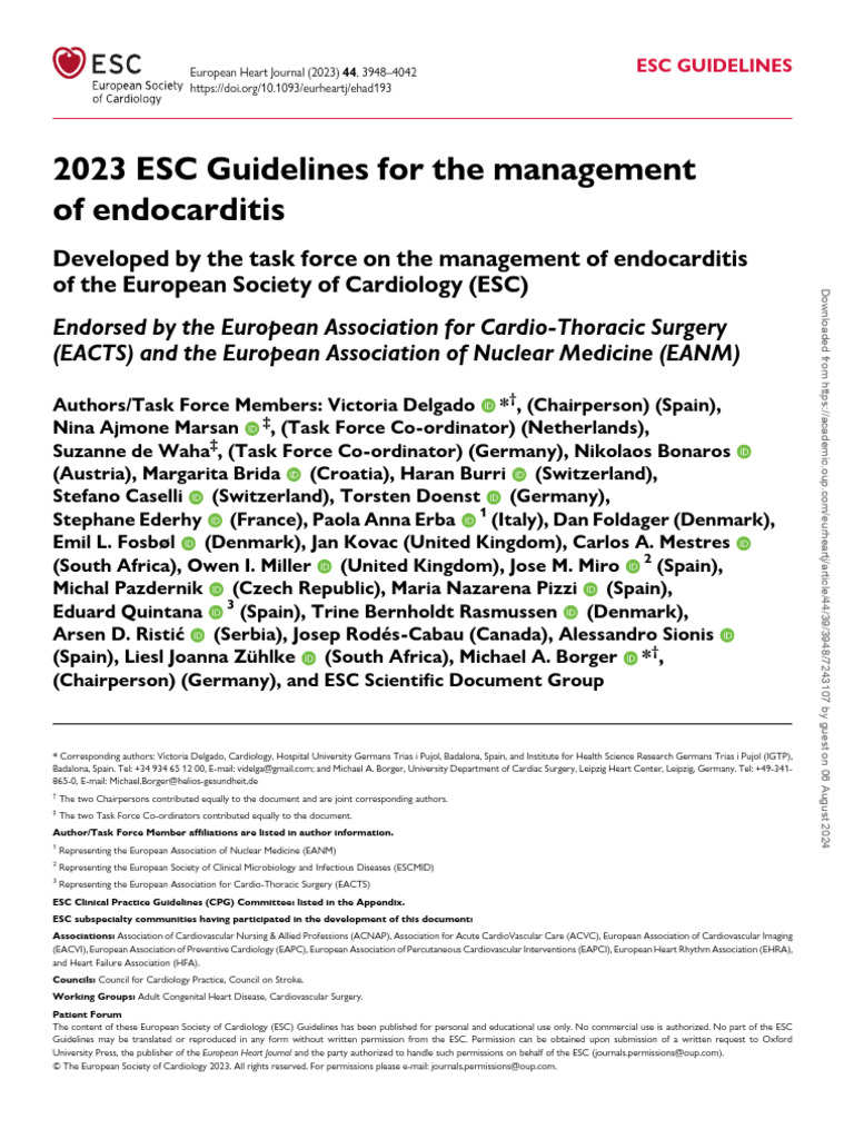 2023 ESC Endocarditis Management Guidelines | PDF