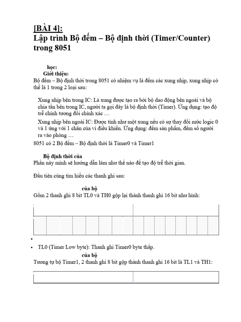 Lab4 - Lập trình Bộ đếm - Bộ định thời (Timer-Counter) trong 8051 | PDF