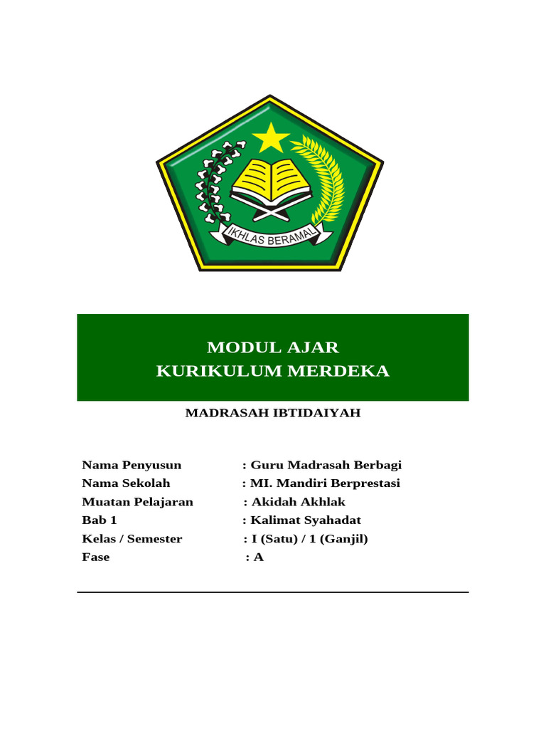 Modul Ajar Akidah Akhlak Bab 1 Syahadat | PDF