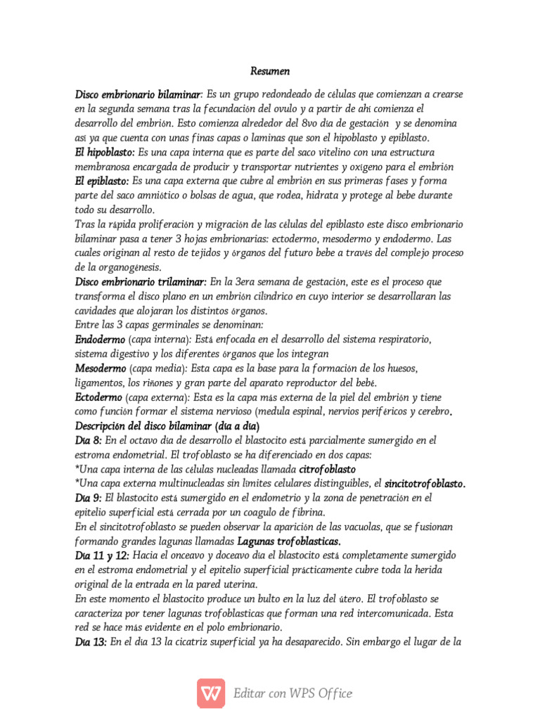 Desarrollo del Disco Embrionario: Bilaminar y Trilaminar | PDF ...