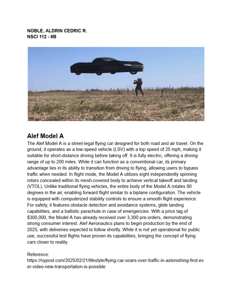 Alef Model A: Top Speed and Features | PDF