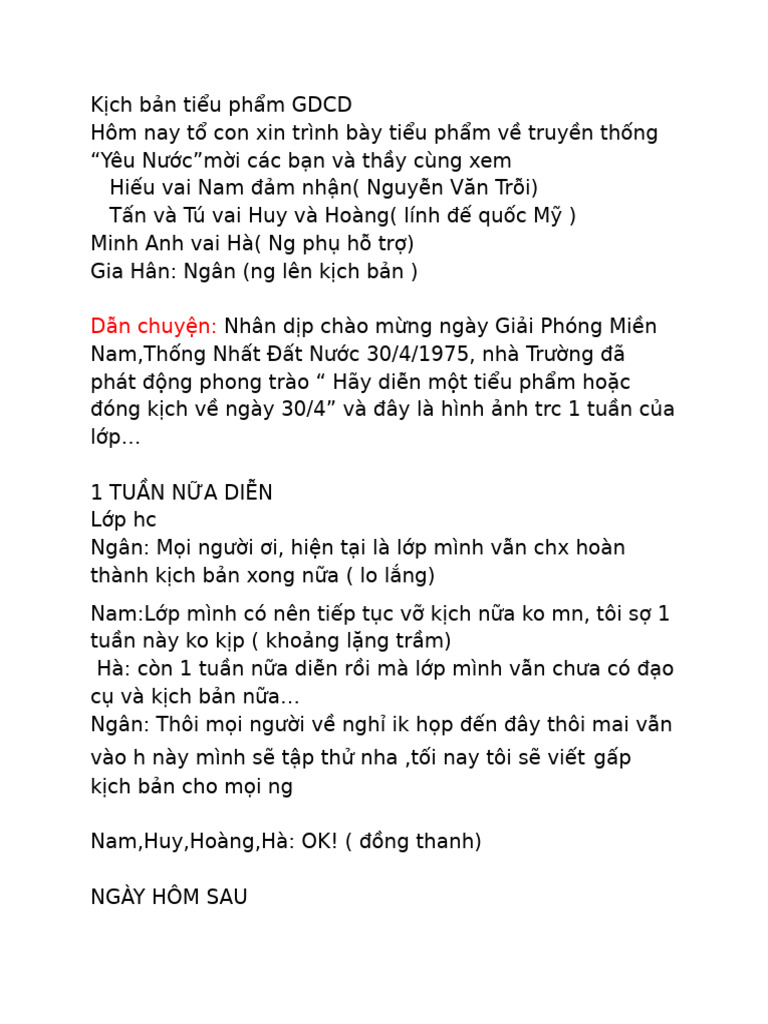 Kịch bản tiểu phẩm GDCD | PDF