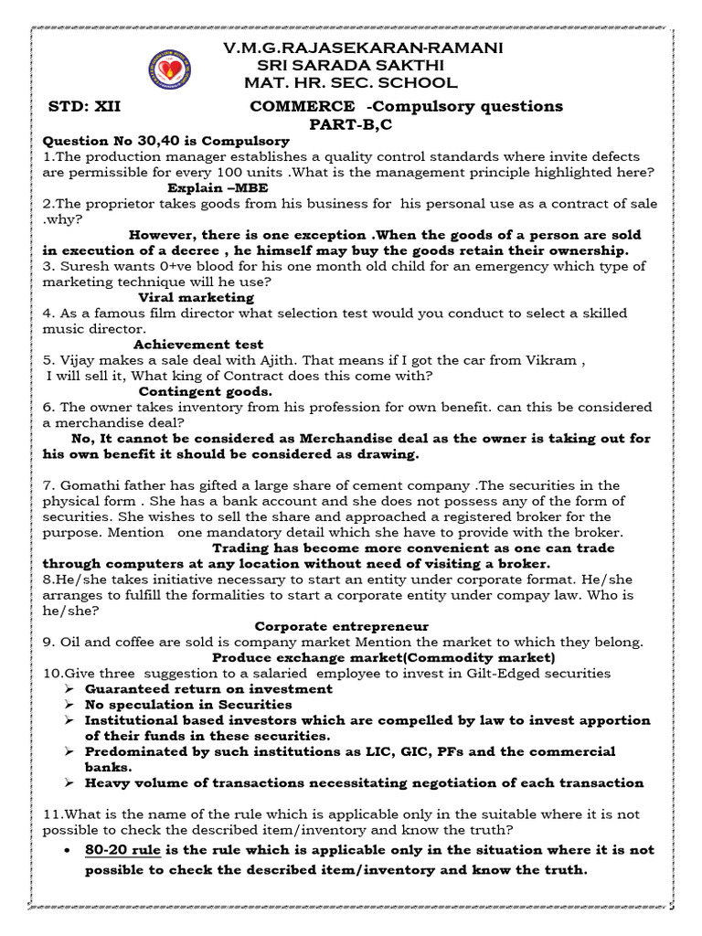 12 COM Compulsory Question and Answer Collection | PDF | Preferred ...